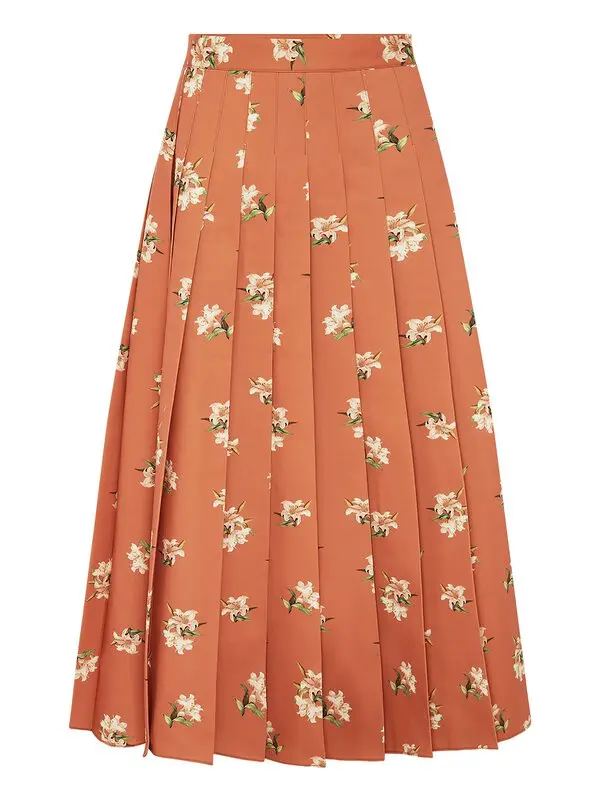 LEO LIN Pleated Floral Maxi Skirt - Orange