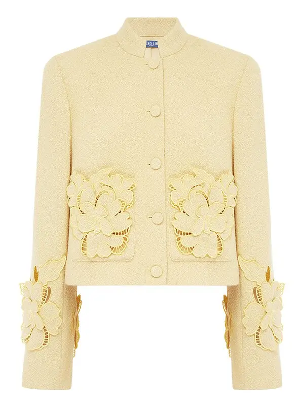 LEO LIN Blythe Applique Tweed Jacket - Yellow