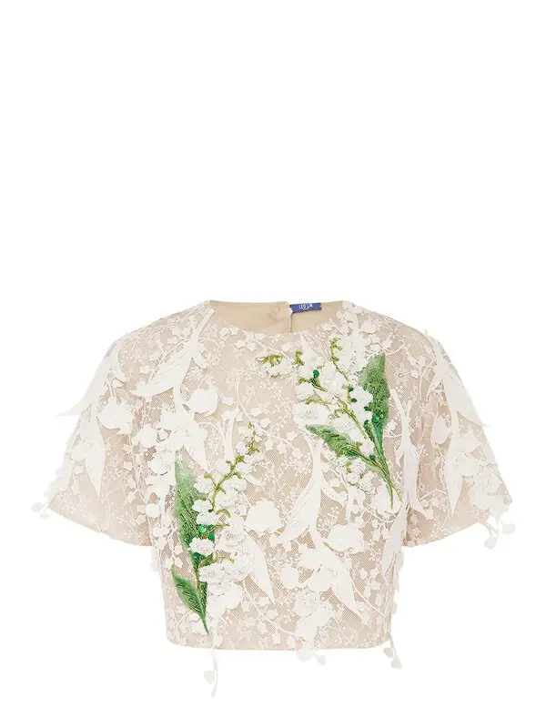 LEO LIN Indie Embellished Lace Top - Off-white