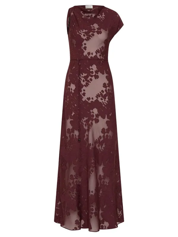 ROAME Asymmetrical Sheer Maxi Dress - Burgundy