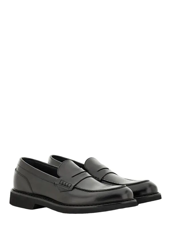 Canali Calfskin Leather Loafers - Black