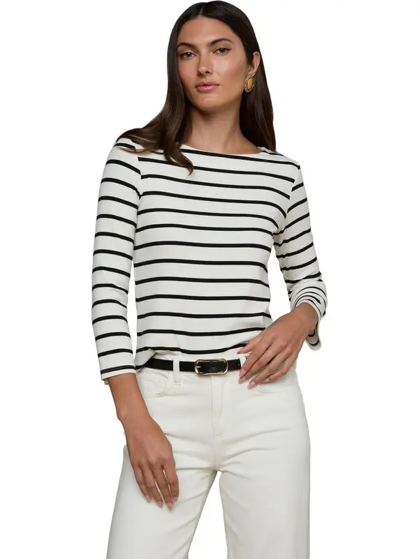L'Agence Lucille Striped Boatneck Top - Ivory/black Stripe