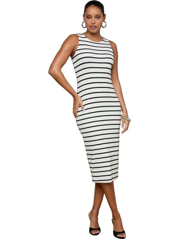 L'Agence Nura Racerback Midi Dress - Ivory/black Stripe