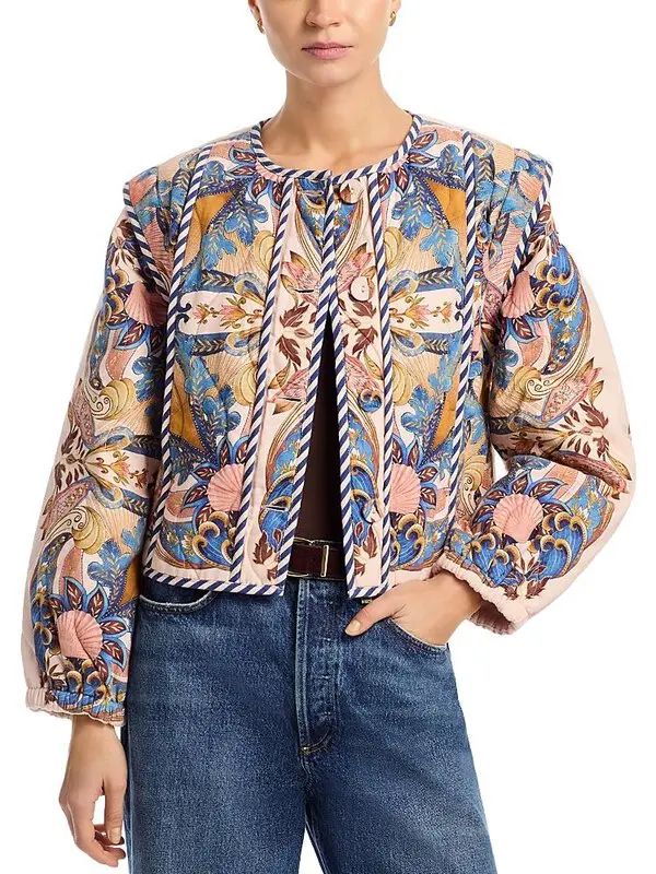 Farm Rio Printed Quilted Jacket - Sea Garden