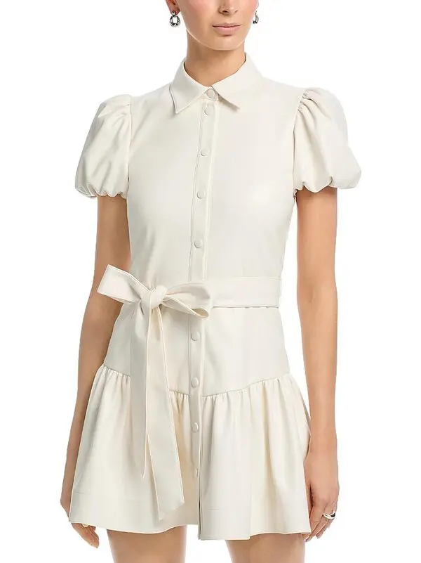 Alice + Olivia Henrietta Faux Leather Mini Dress - Off White