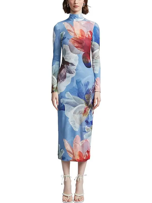 Bcbgmaxazria Alma Midi Dress - Coral Garden Print