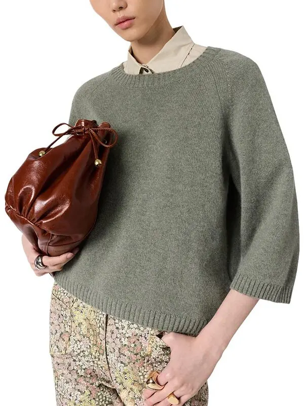 Gerard Darel Liviah Round Neck Cashmere Sweater - Khaki Green