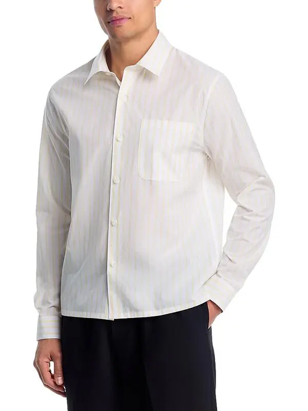 Vince Straight Hem Single Pocket Shirt - White/pale Yellow