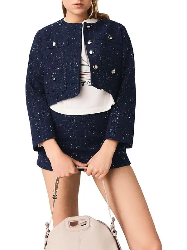 Maje Short Jacket With Patch Pockets - Navy