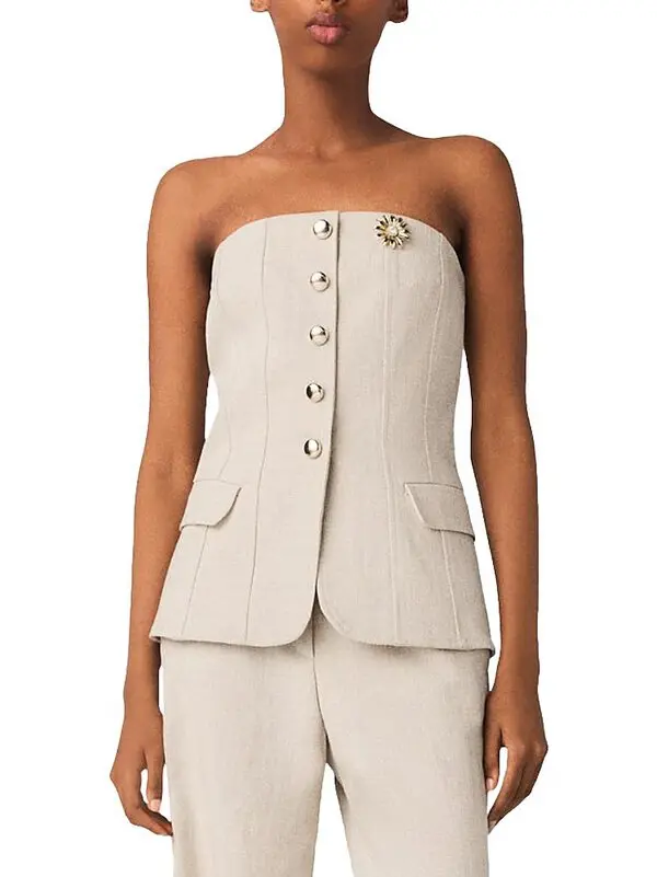 Maje Tailored Bustier Top - Beige