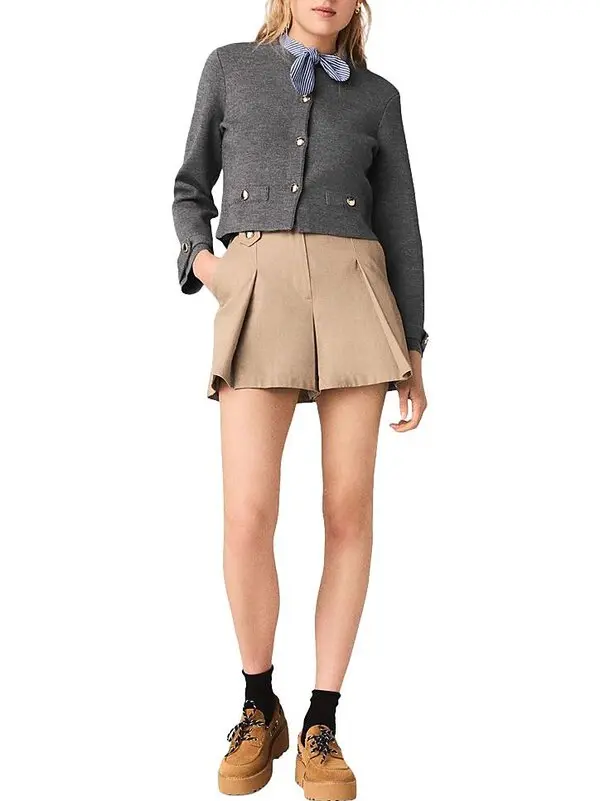 Maje Cropped Cardigan With Removable Striped Collar - Light Grey