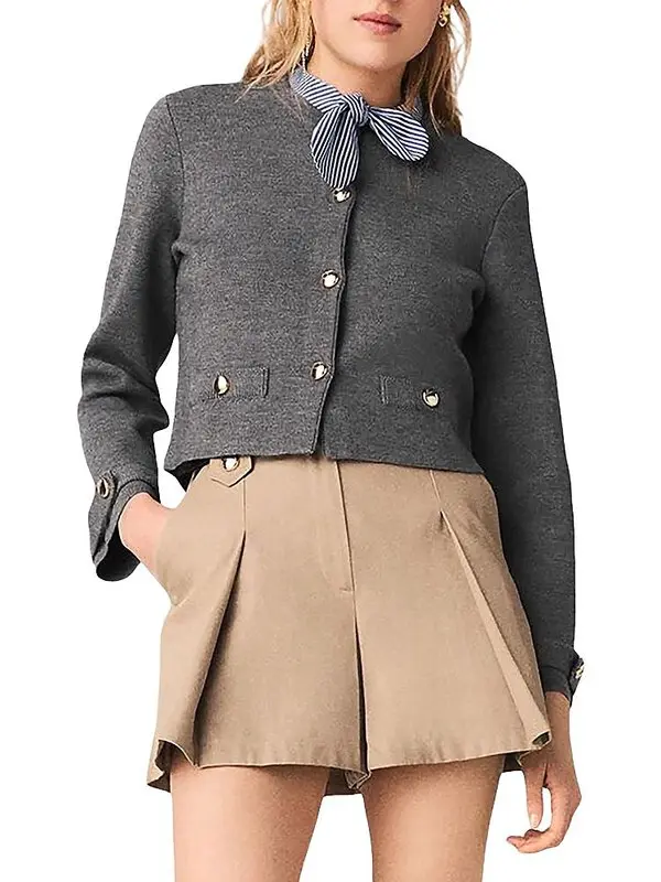 Maje Removable Striped Collar Cardigan - Light Grey