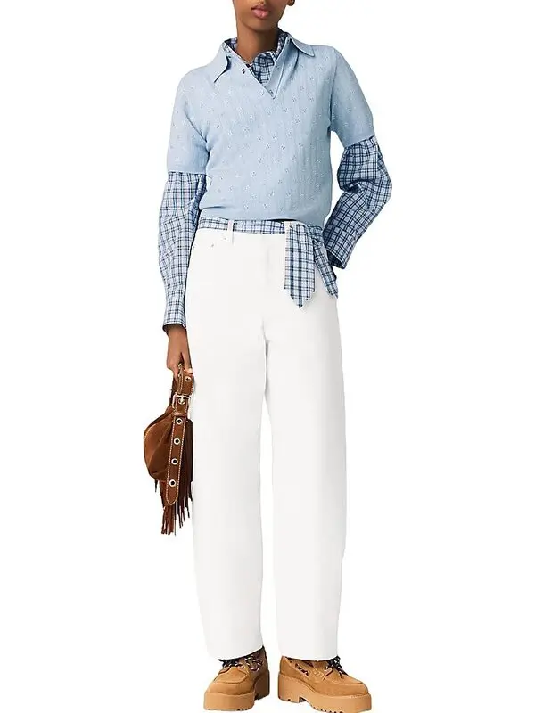 Maje Cropped Sweater With Rhinestones - Blue Sky
