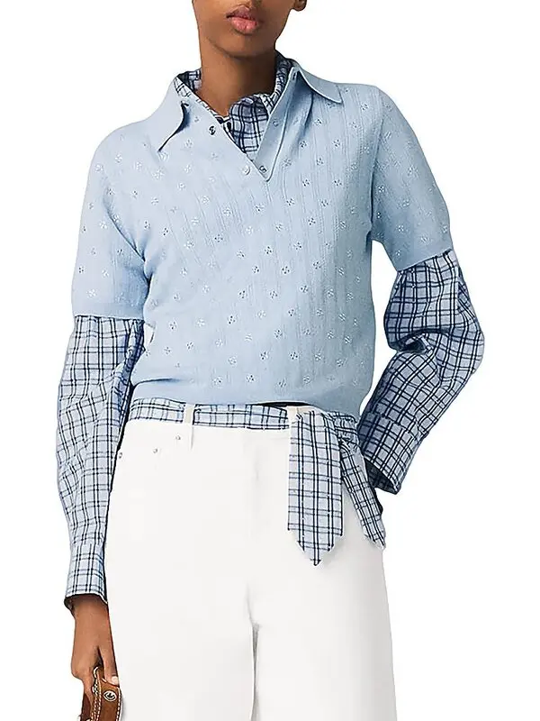 Maje Cropped Sweater With Rhinestones - Blue Sky