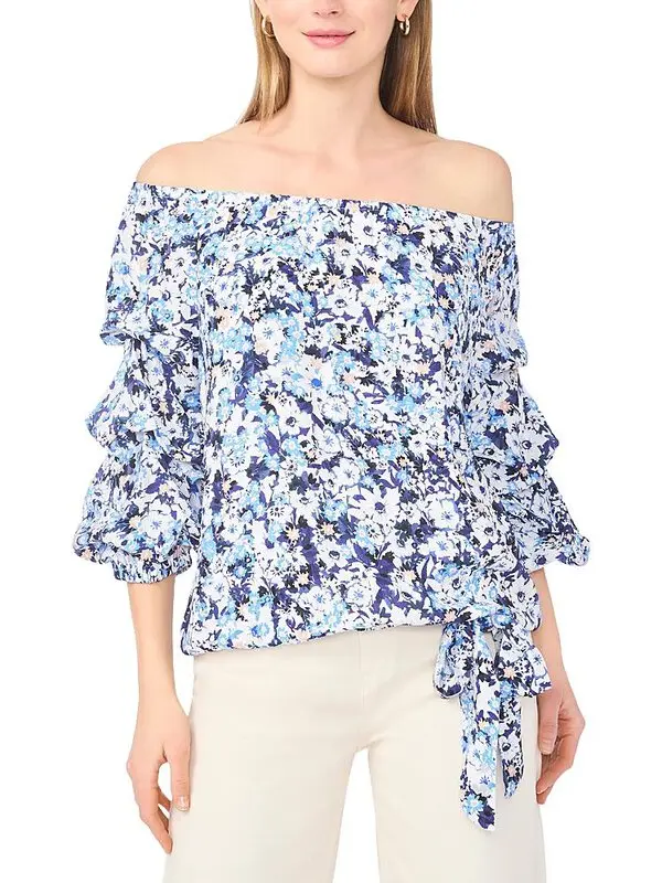 Vince Camuto Off-the-shoulder Blouse With Bubble Sleeves - Blue Shadow