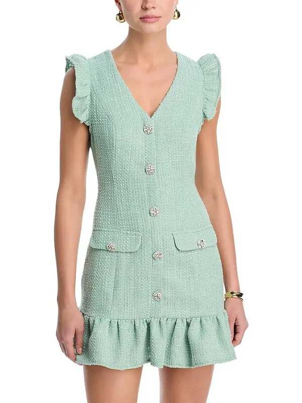Aqua Tweed Flounce Mini Dress - Pistachio