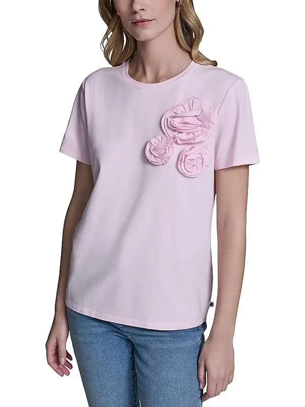 Karl Lagerfeld Paris Rose Trim Knit Top - Ballet Slipper