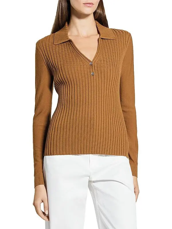 Theory Merino Wool Ribbed Sweater - Dark Cognac