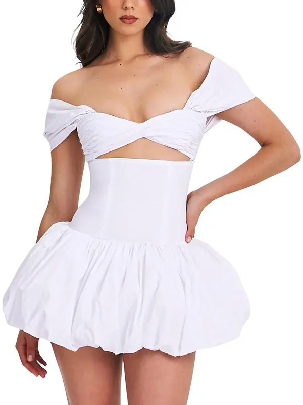 MISS CIRCLE Umika Key Hole Off Shoulder Mini Dress - White