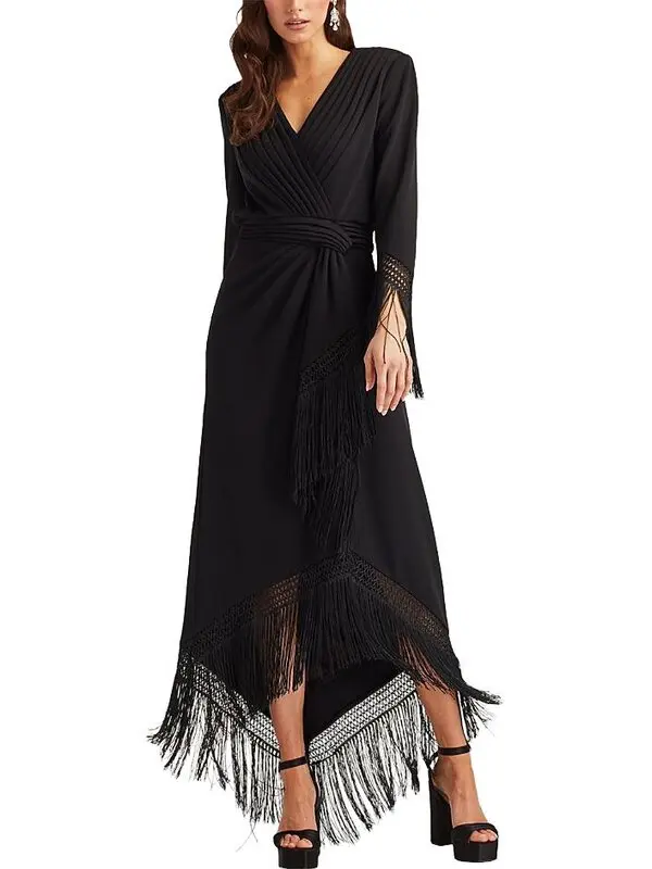 Tadashi Shoji Azie Fringe Midi Dress - Black