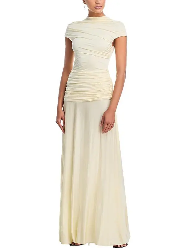 SELF-PORTRAIT Draped Jersey Maxi Dress - Yellow