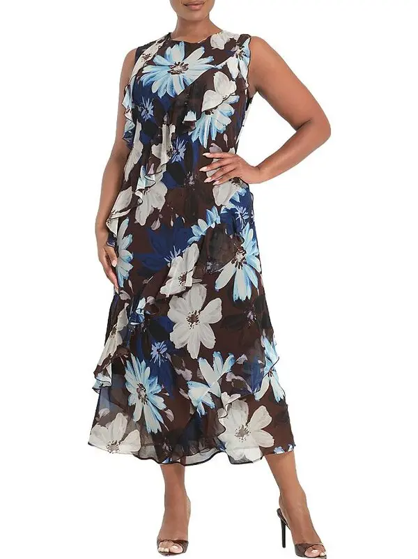 ESTELLE Aveline Floral Ruffle Dress - Choc Sky