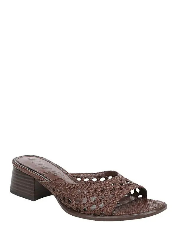 Sam Edelman Woven Block Heel Slide Sandals - Terazzo Brown