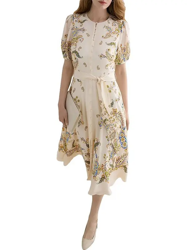 HOBBS LONDON Petites Alma Silk Paisley Midi Dress - Cream Multi