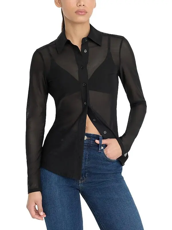 Good American Mesh Button-up Top - Black