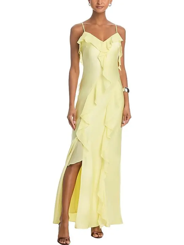Aqua Long Satin Ruffled Gown - Butter