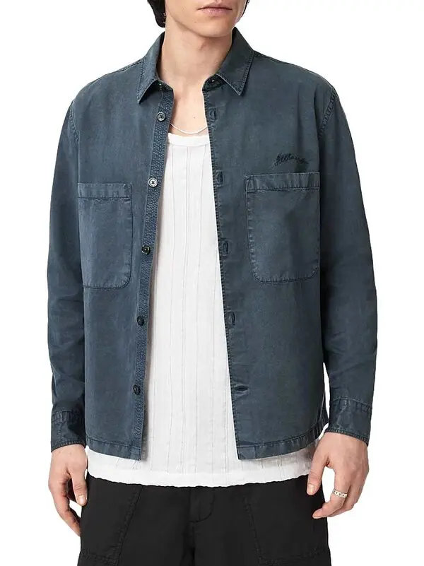 ALLSAINTS Rohdi Long Sleeve Overshirt - Dark Steel Blue