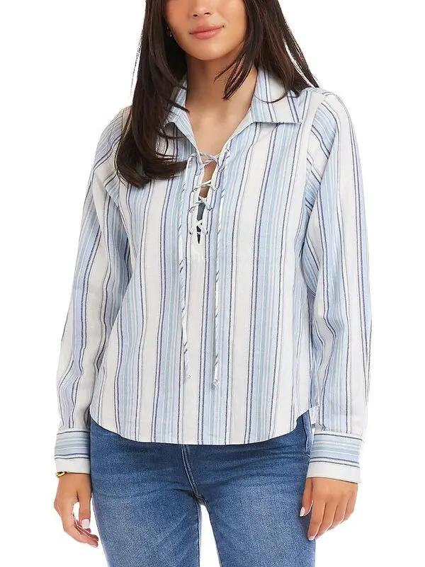 Karen Kane Petites Lace Up Shirt - Stripe