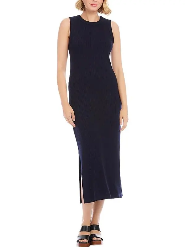 Karen Kane Ribbed Sleeveless Midi Column Dress - Navy