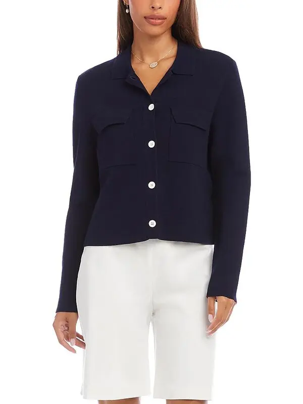 Karen Kane Collared Sweater Jacket - Navy