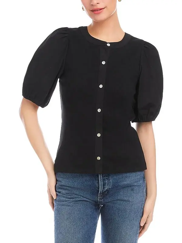 Fifteen Twenty Terryn Contrast Short Sleeve Top - Black