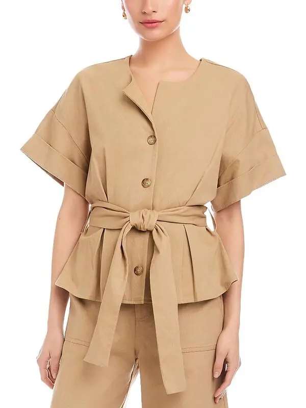 Fifteen Twenty Kai Belted Button Up Top - Khaki