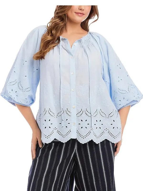 Karen Kane Puff Sleeve Embroidered Top - Blue
