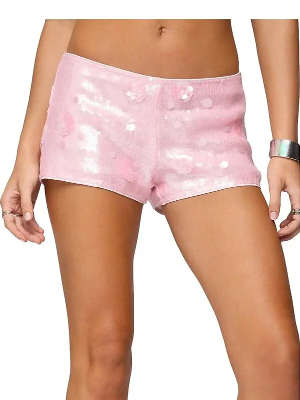 EDIKTED Lizzie Flower Sequin Micro Shorts - Pink