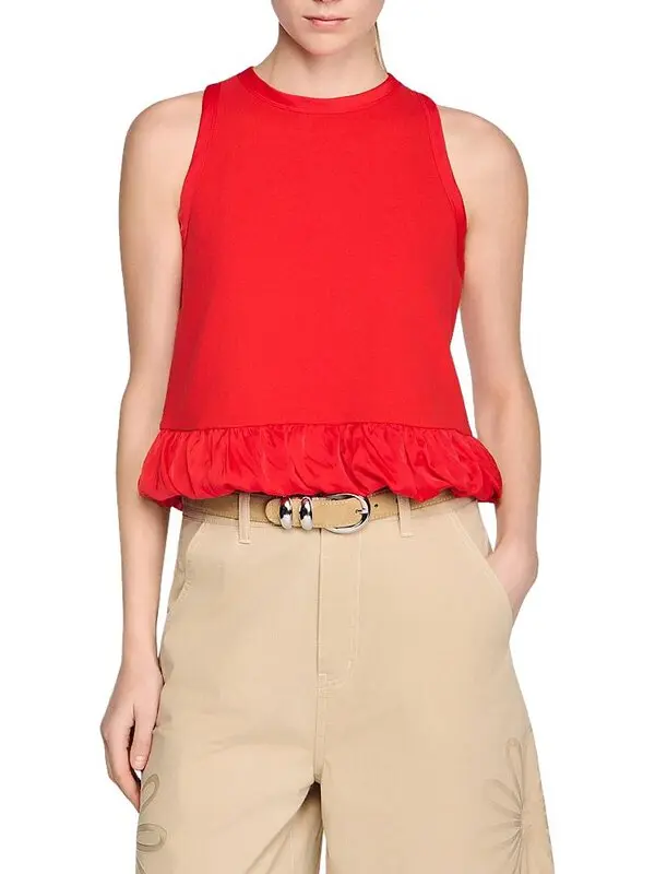 Sandro Sleeveless Top With Gathered Hem - Red