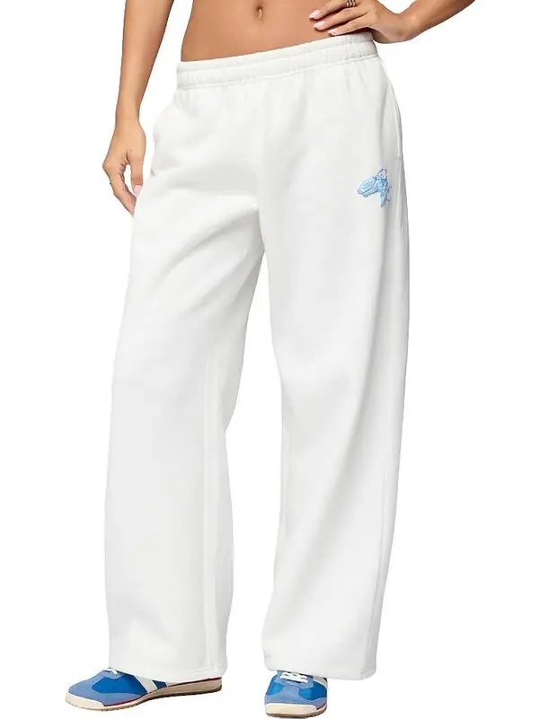 EDIKTED Keychain Cutie Straight Leg Sweatpants - White