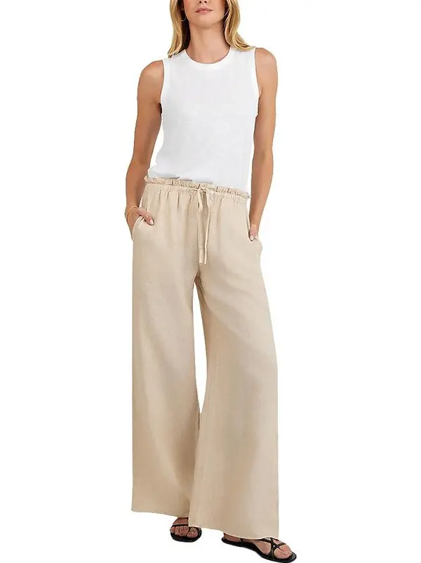 Bella Dahl Ruffle Waist Wide Leg Linen Pants - Linen Sand