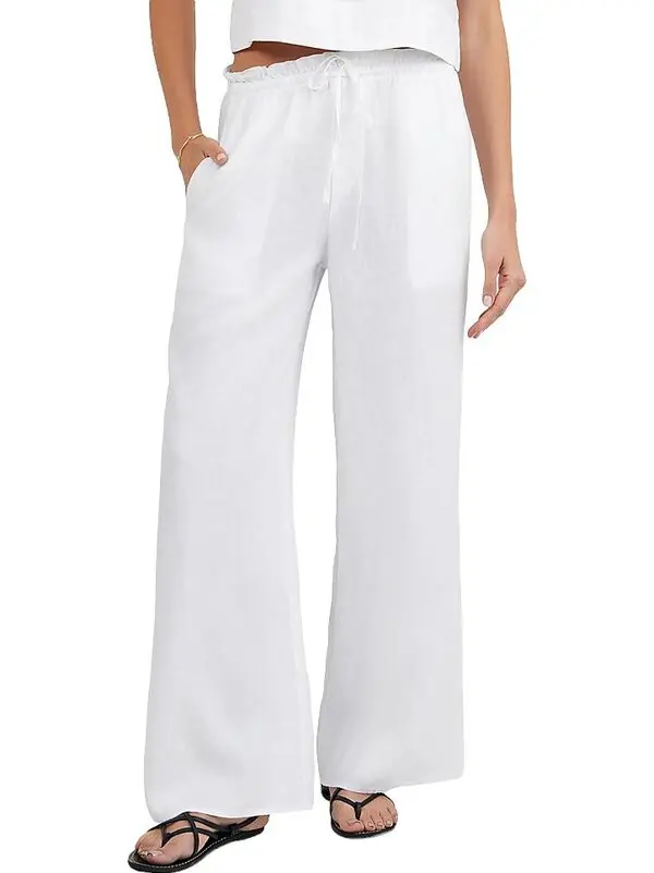Bella Dahl Ruffle Waist Wide Leg Linen Pants - White