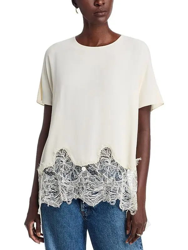Fabiana Filippi Crepe Lace Trim Top - Light Beige