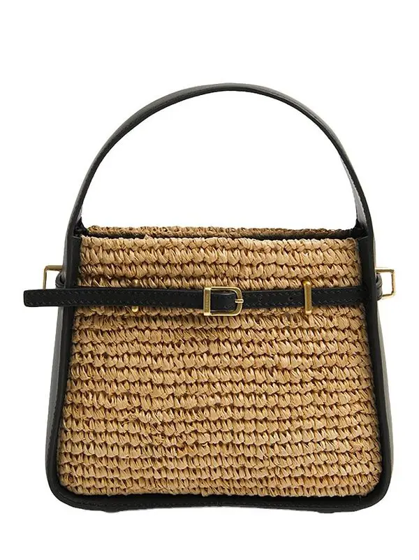 Simkhai Cleo Raffia Shoulder Bag - Black/natural