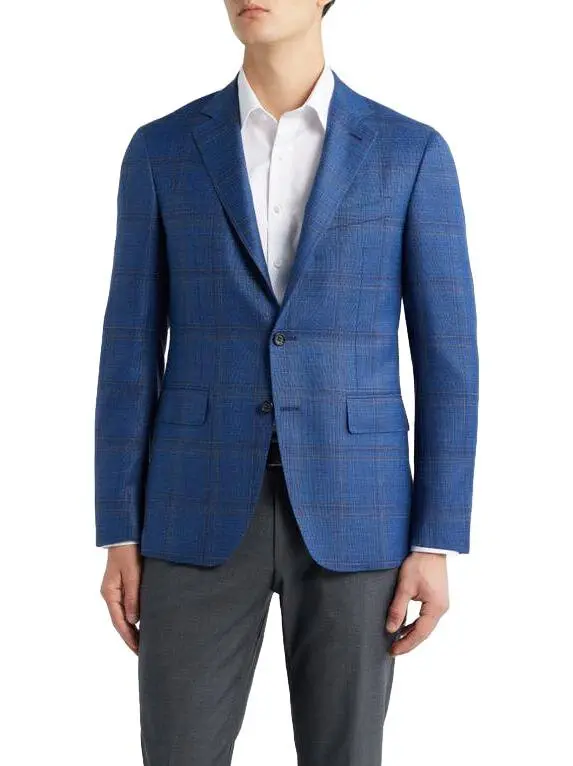 Canali Kei Trim Fit Plaid Wool & Silk Blend Sport Coat - Brt Blue