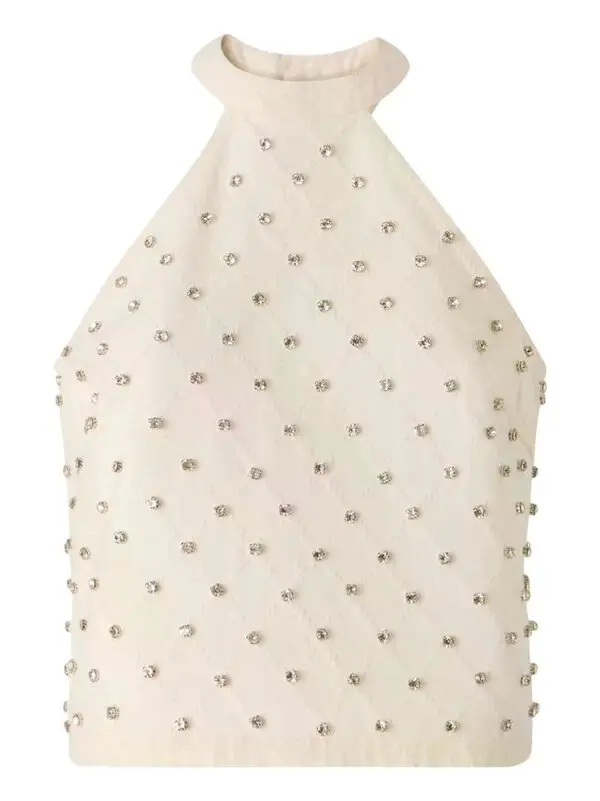 Pinko Embellished Halterneck Cropped Top - Neutrals