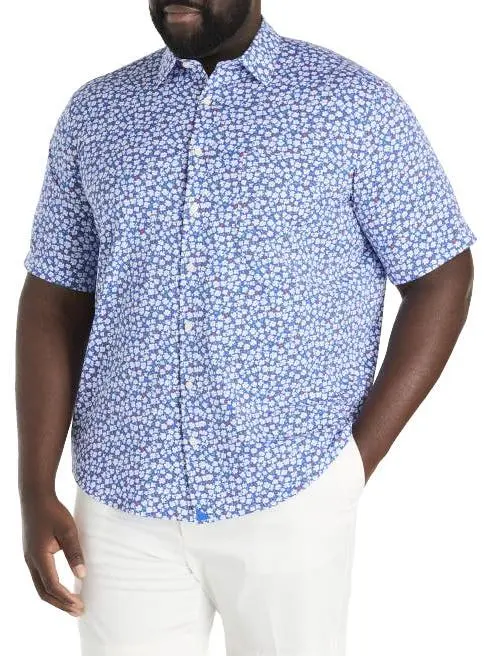 UNTUCKIT FIT BY DXL Big & Tall Kincaid Floral Print Performance Sport Shirt - Blue