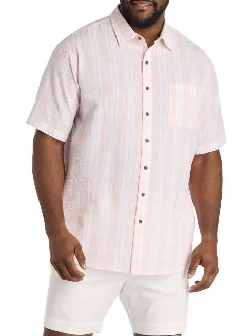 OAK HILL BY DXL Big & Tall Seersucker Plaid Sport Shirt - Pink
