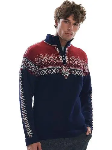 DALE OF NORWAY 140th Anniversary 1/4-zip Sweater - Navy/red Rose/off White