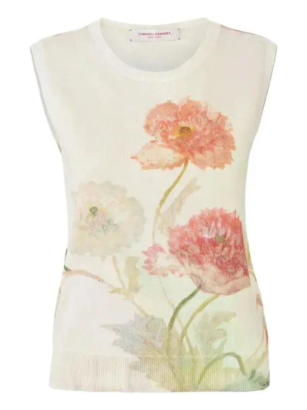 Carolina Herrera Poppy-print Tank - Neutrals